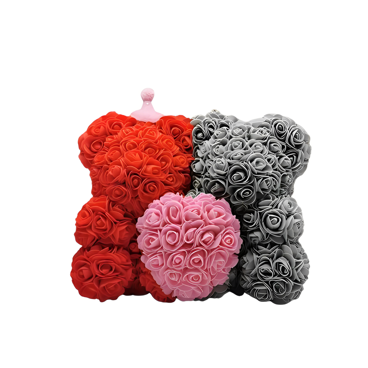 Two Artificial Red And Grey Rose Teddy Bears | Zelda Shop